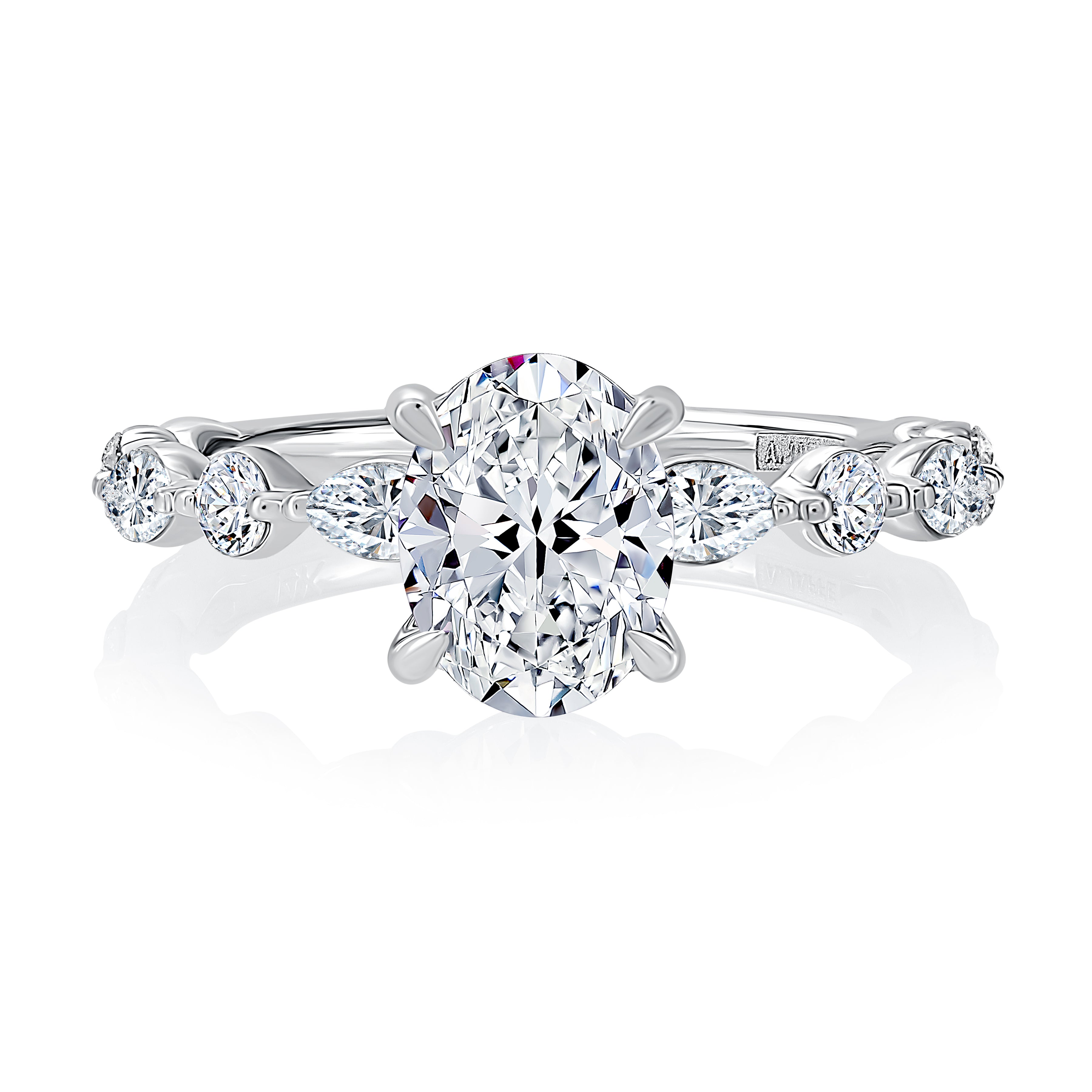 Floating Alternating Round and Marquise Diamond Engagement Ring ...