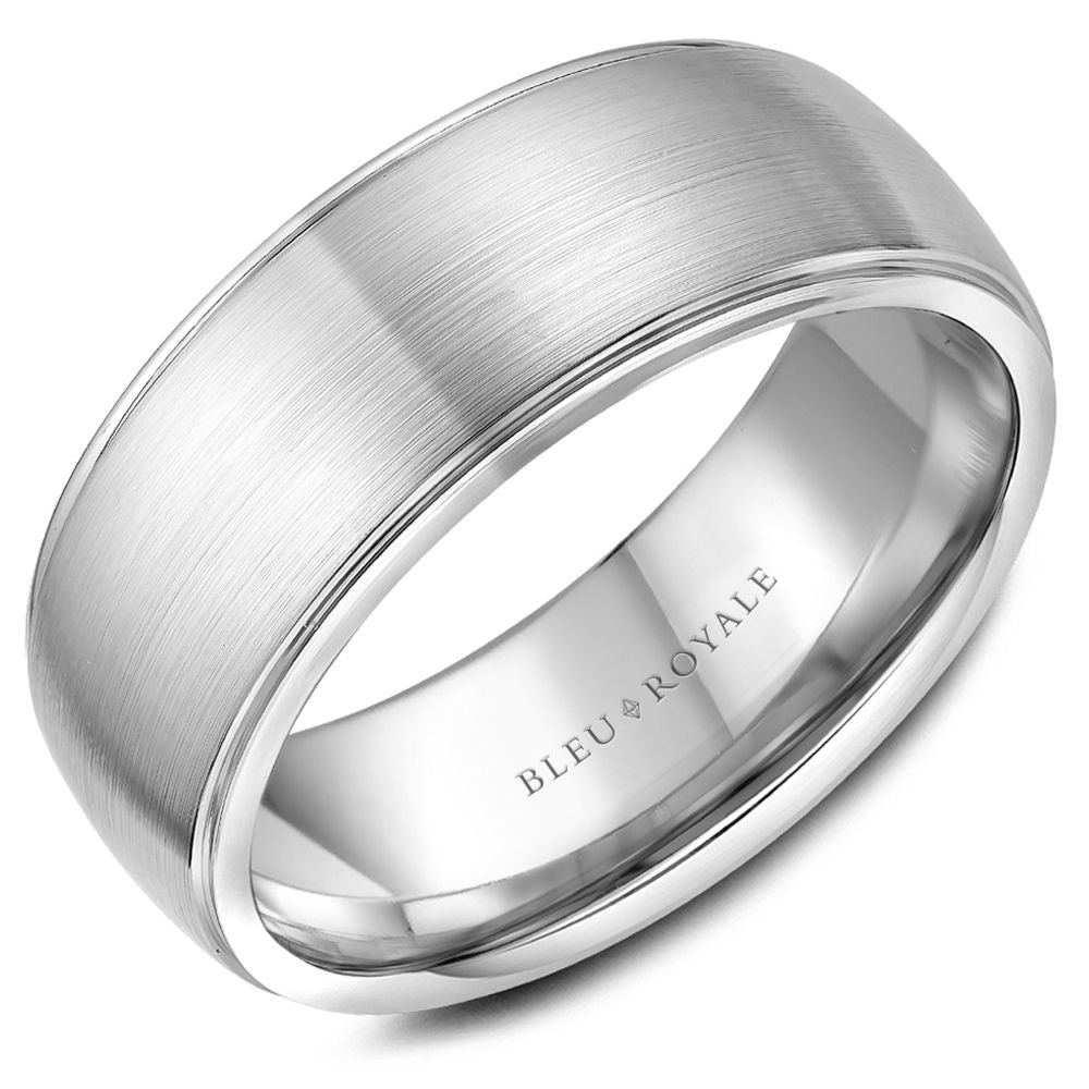 14K White Gold Brushed Center With Line Detailing and Polished Edges ...